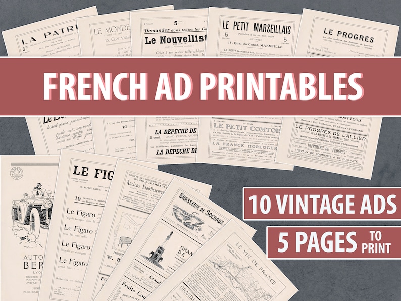 10 French Advertisement Page Printables | Digital Download | Vintage Ad ...
