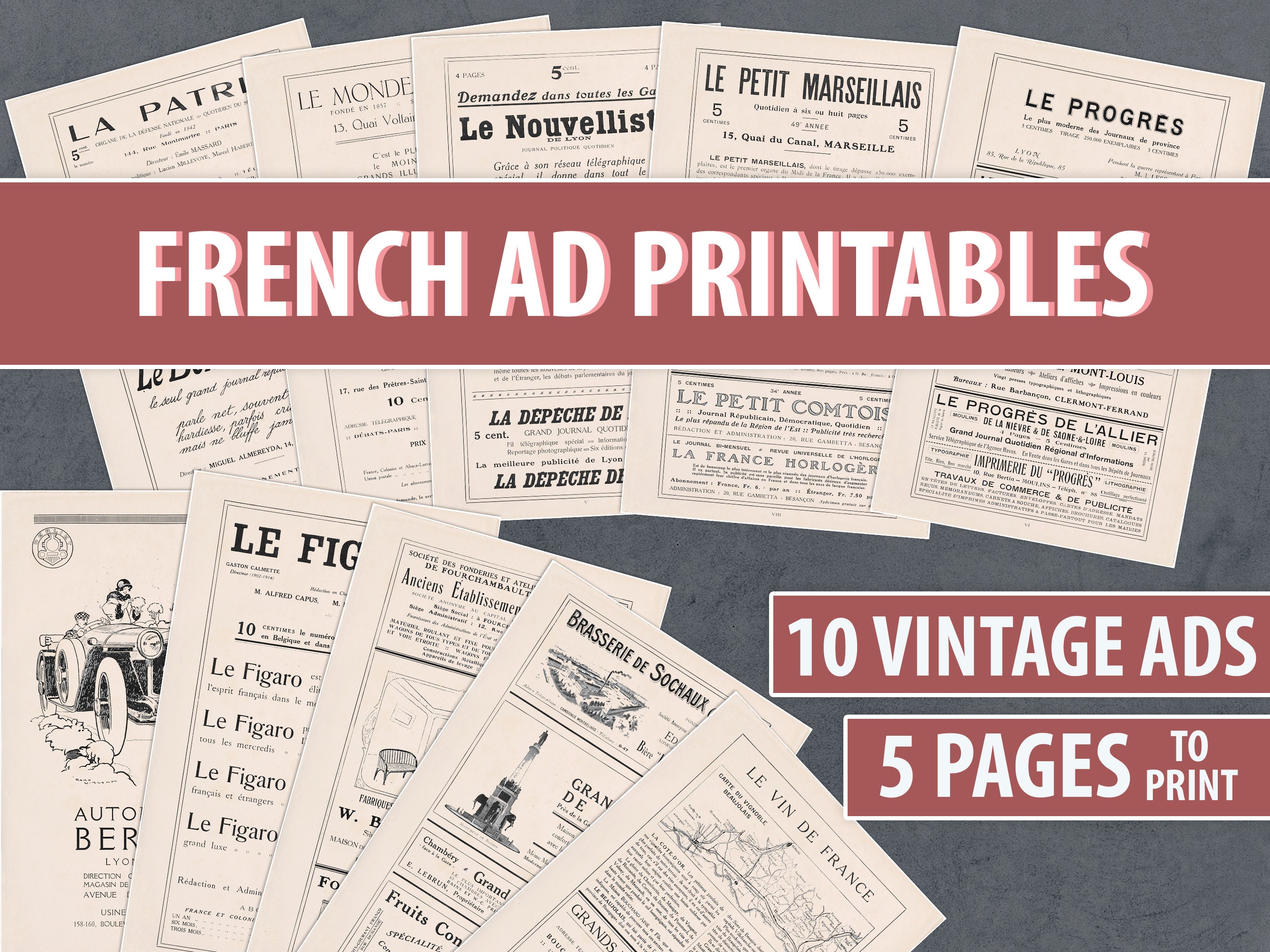 10 French Advertisement Page Printables | Digital Download | Vintage Ad ...