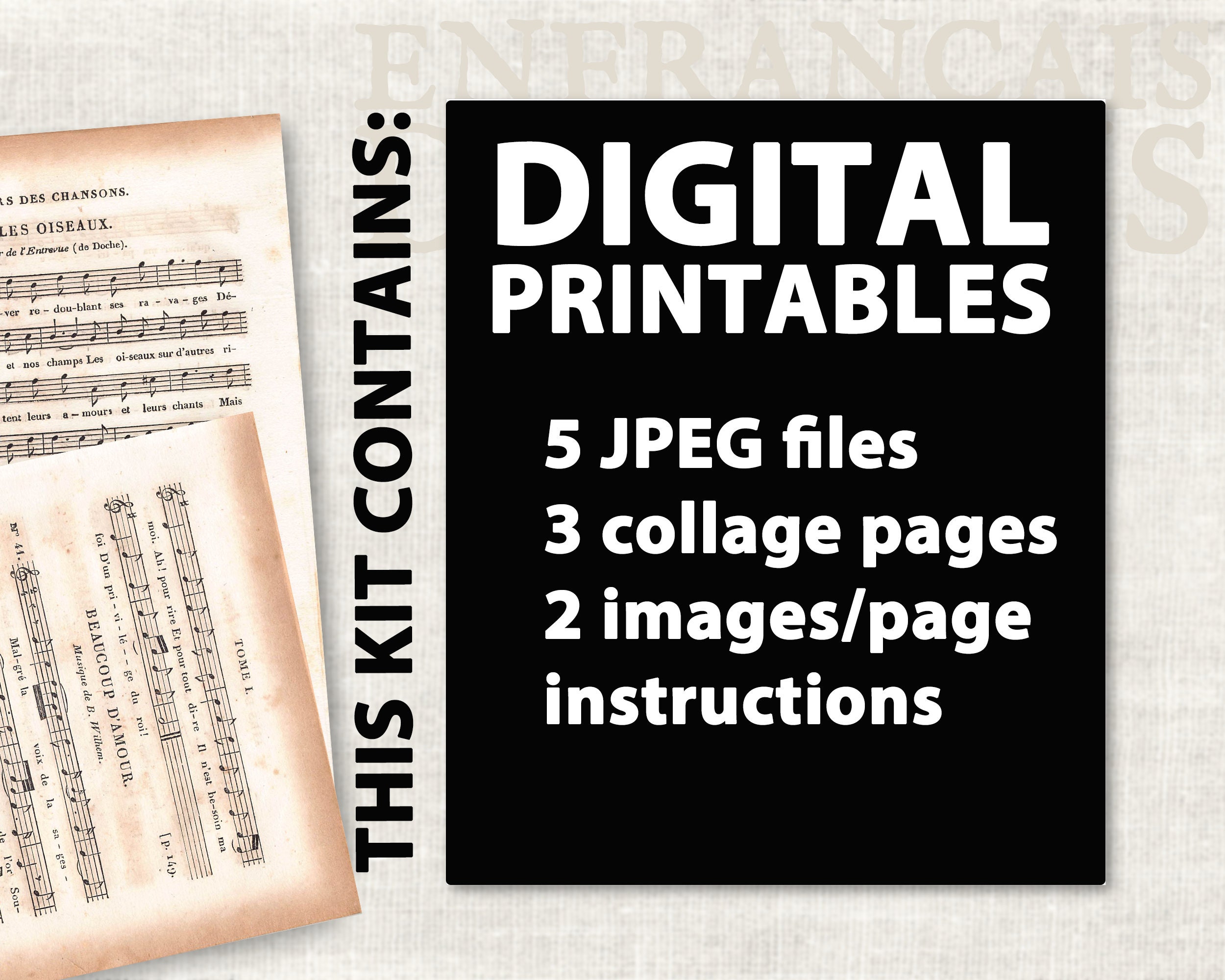 5 Vintage Music Page Printables Digital Download Music Ephemera for ...