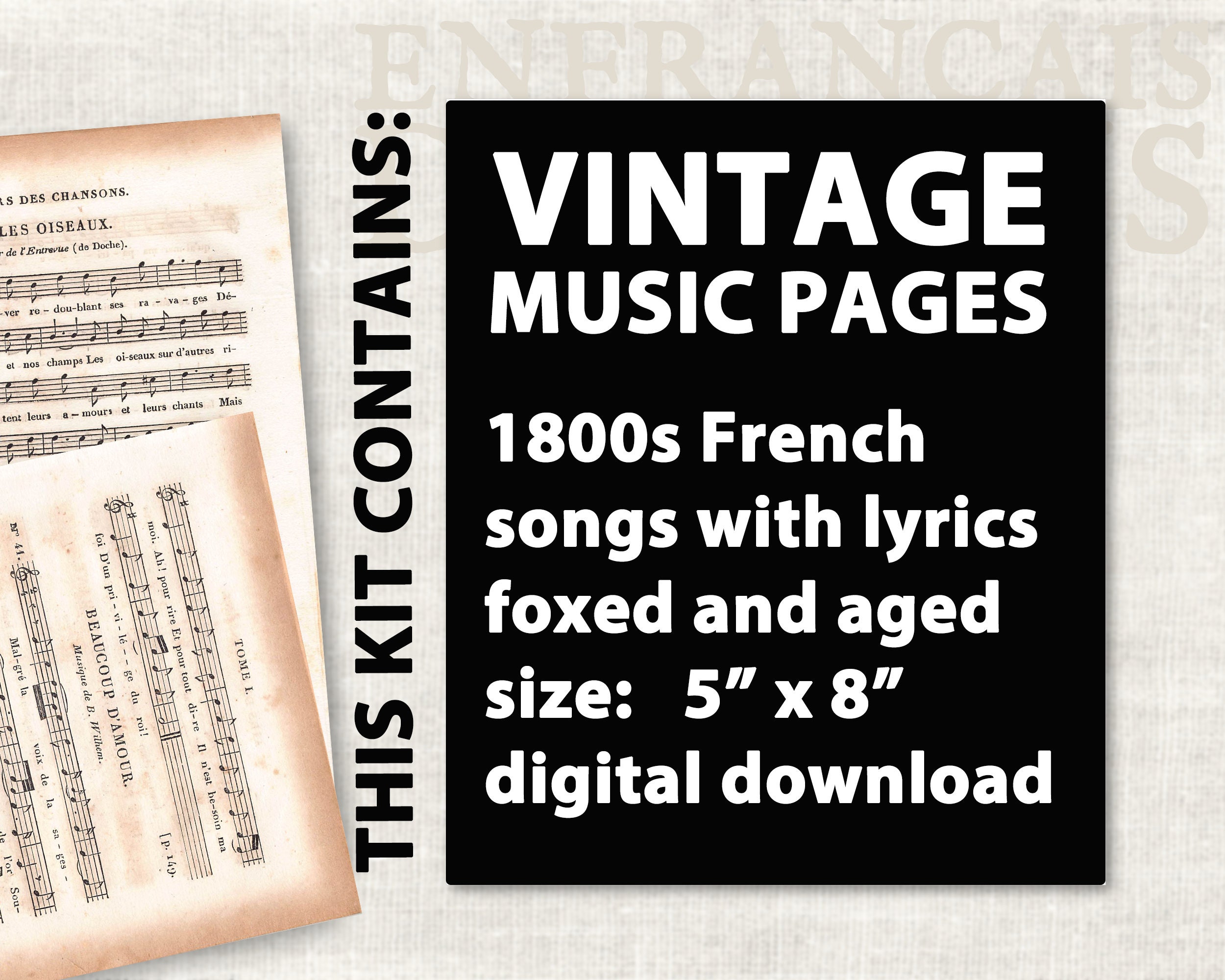 5 Vintage Music Page Printables Digital Download Music Ephemera for ...