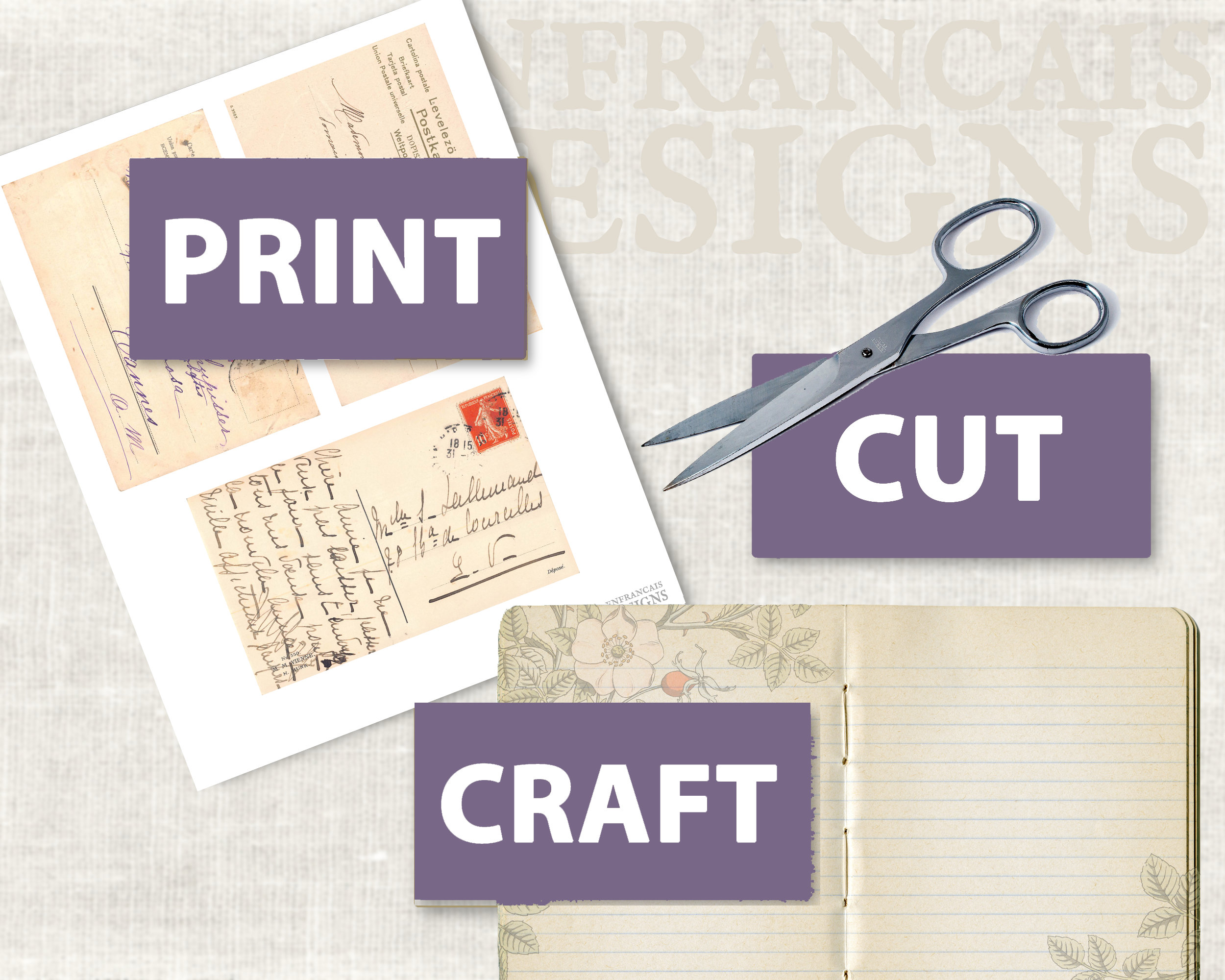 8 Vintage French Postcard Printables | Digital Download | Postcard ...