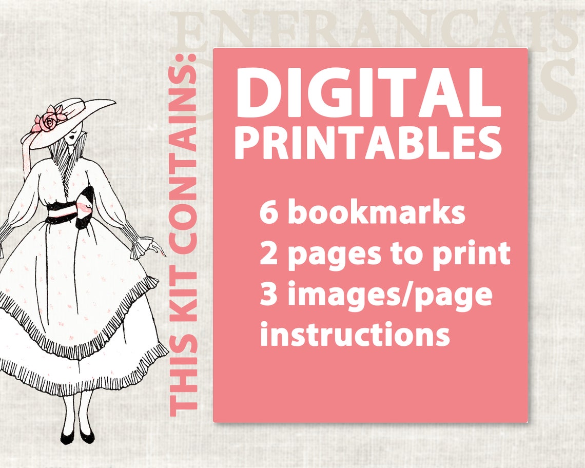 French Fashion Bookmark Printables French Vintage Junk - Etsy