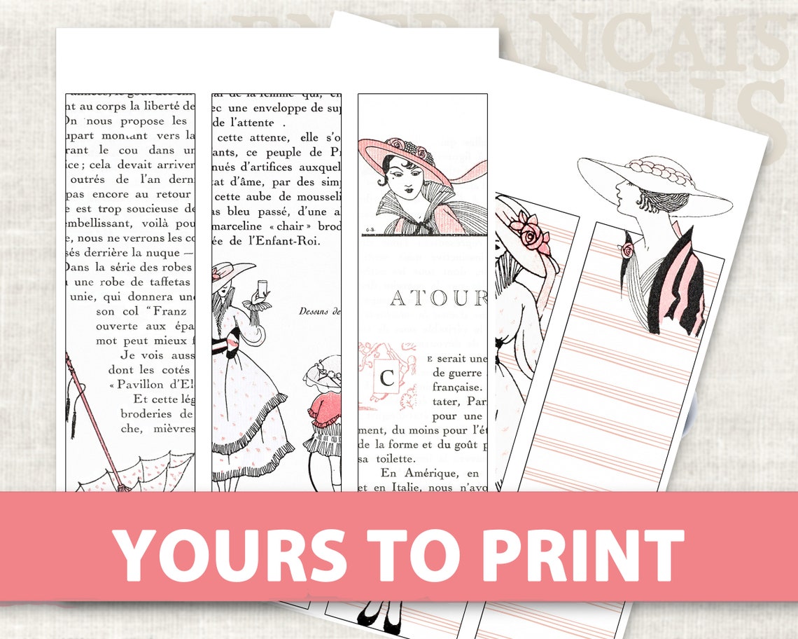 French Fashion Bookmark Printables French Vintage Junk - Etsy