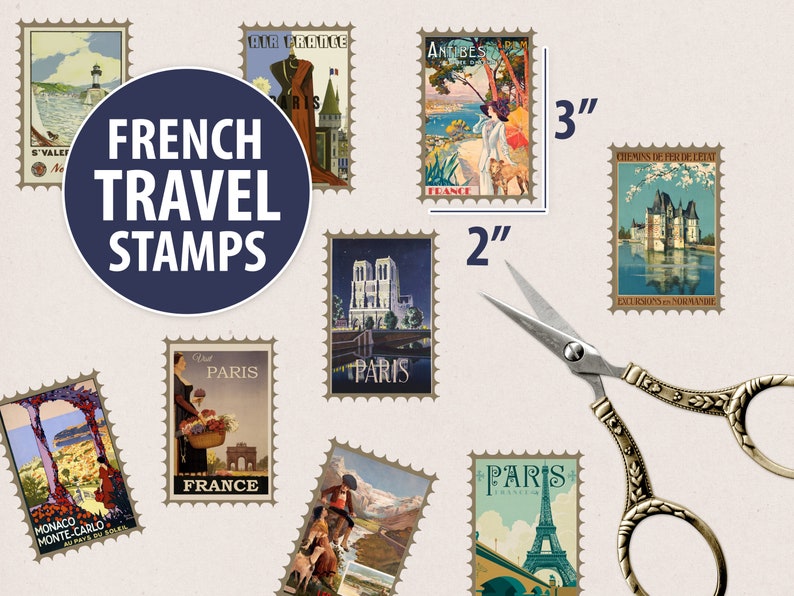 French Travel Poster Printable Stamps | Faux Postage Stamps | Vintage ...