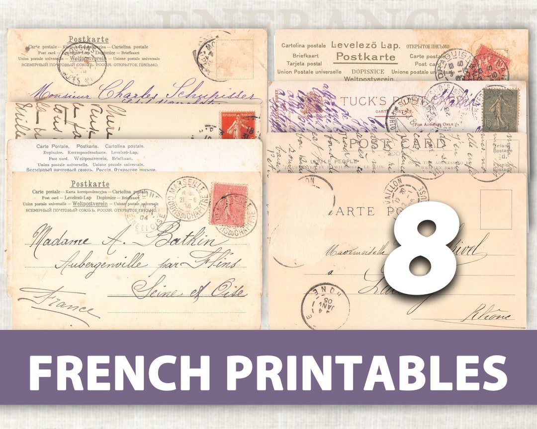8 Vintage French Postcard Printables | Digital Download | Postcard ...