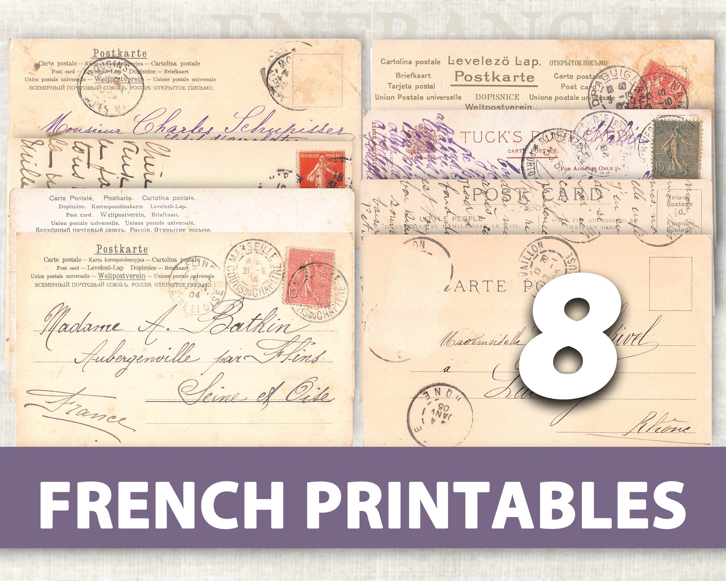 8 Vintage French Postcard Printables | Digital Download | Postcard ...