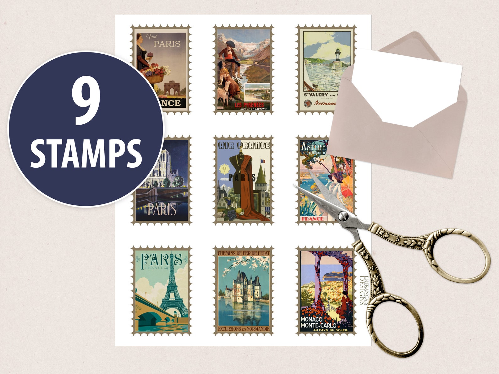 French Travel Poster Printable Stamps | Faux Postage Stamps | Vintage ...