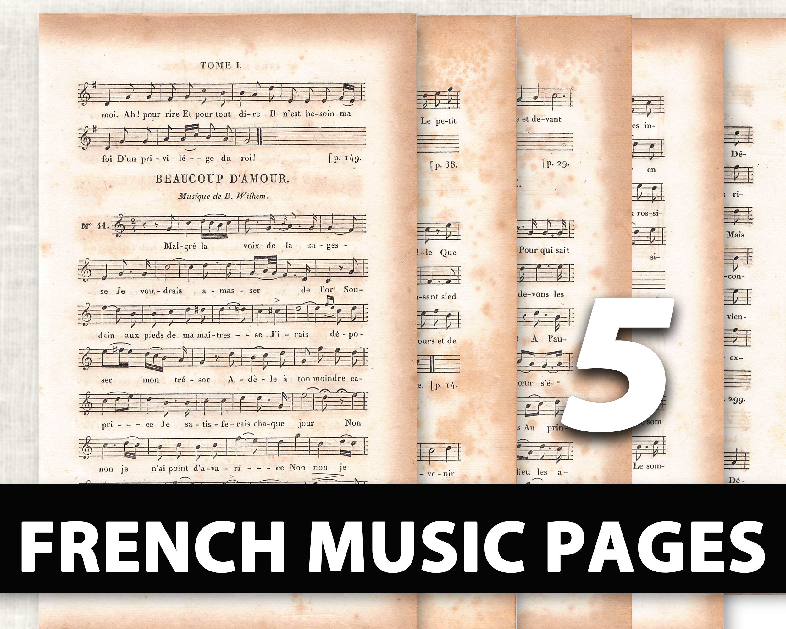 5 Vintage Music Page Printables Digital Download Music Ephemera for ...