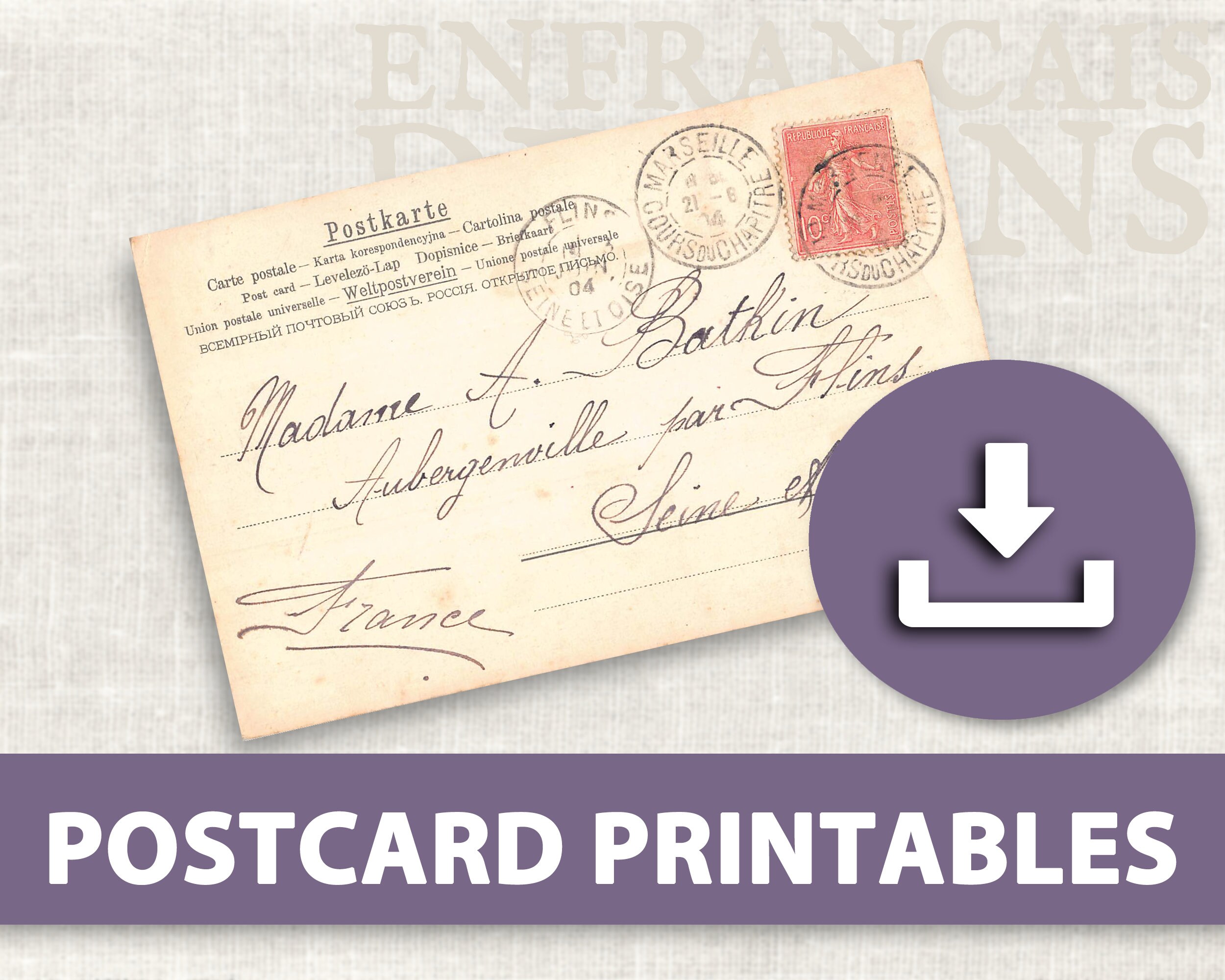 8 Vintage French Postcard Printables | Digital Download | Postcard ...