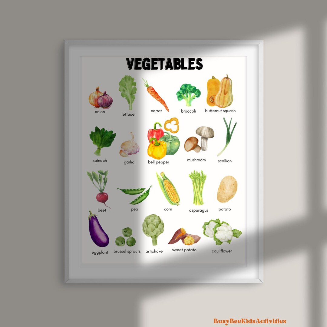 Vegetable Chart Poster, Playroom Print, Vegetables Print, Veggies Print ...