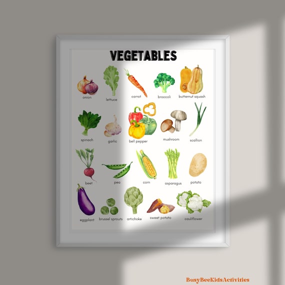 Vegetable Chart Poster Playroom Print Vegetables Print - Etsy