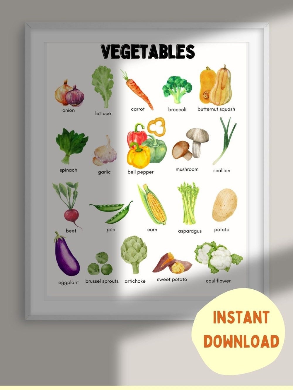Vegetable Chart Poster Playroom Print Vegetables Print - Etsy