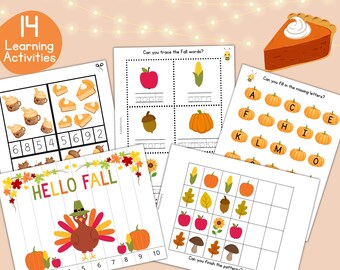 Thanksgiving Autumn Preschool Learning Binder, Fall Busy Book Printable ...