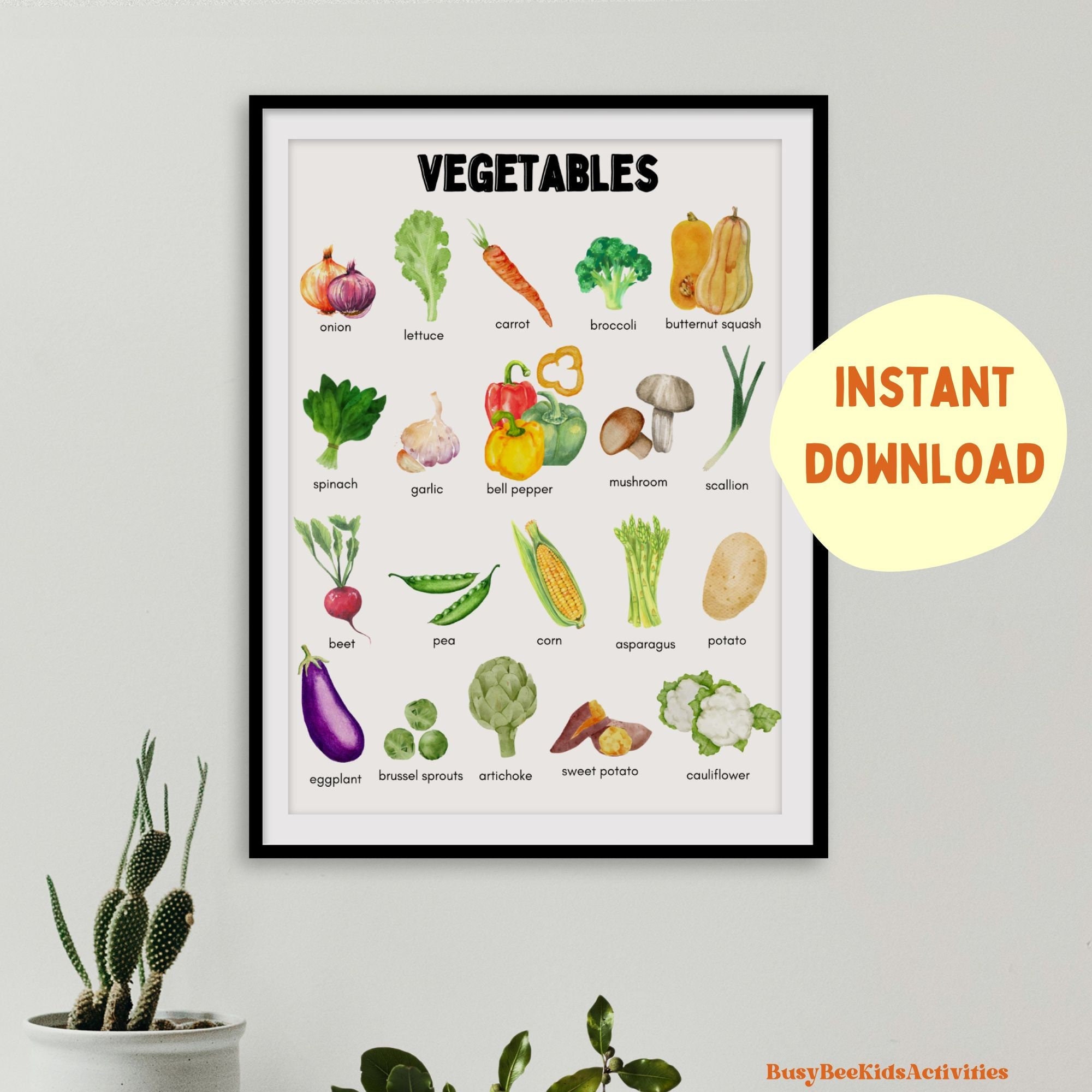 Vegetable Chart Poster, Playroom Print, Vegetables Print, Veggies Print ...
