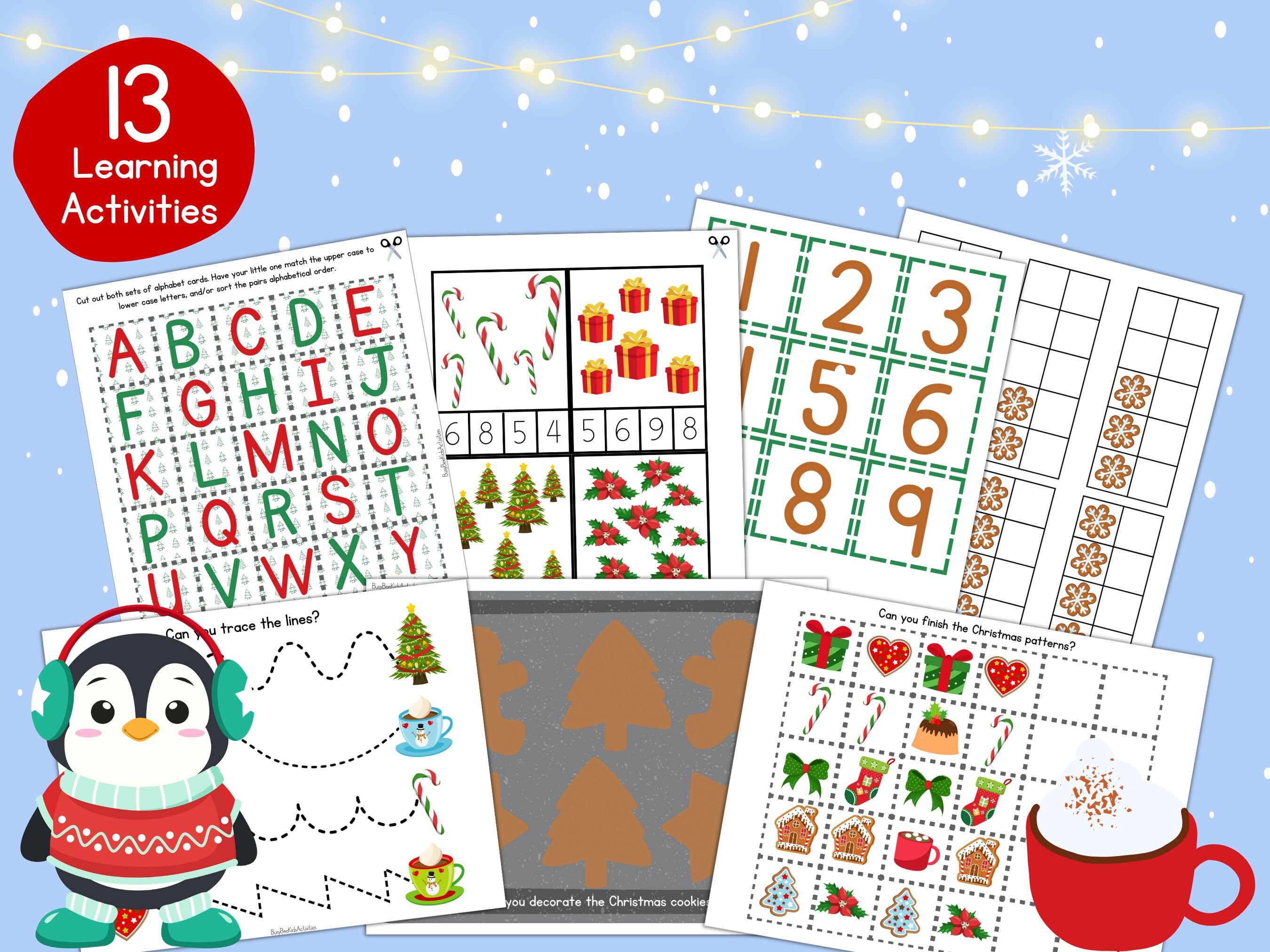 Printable Christmas Busy Book, Winter Learning Activities for Preschool ...
