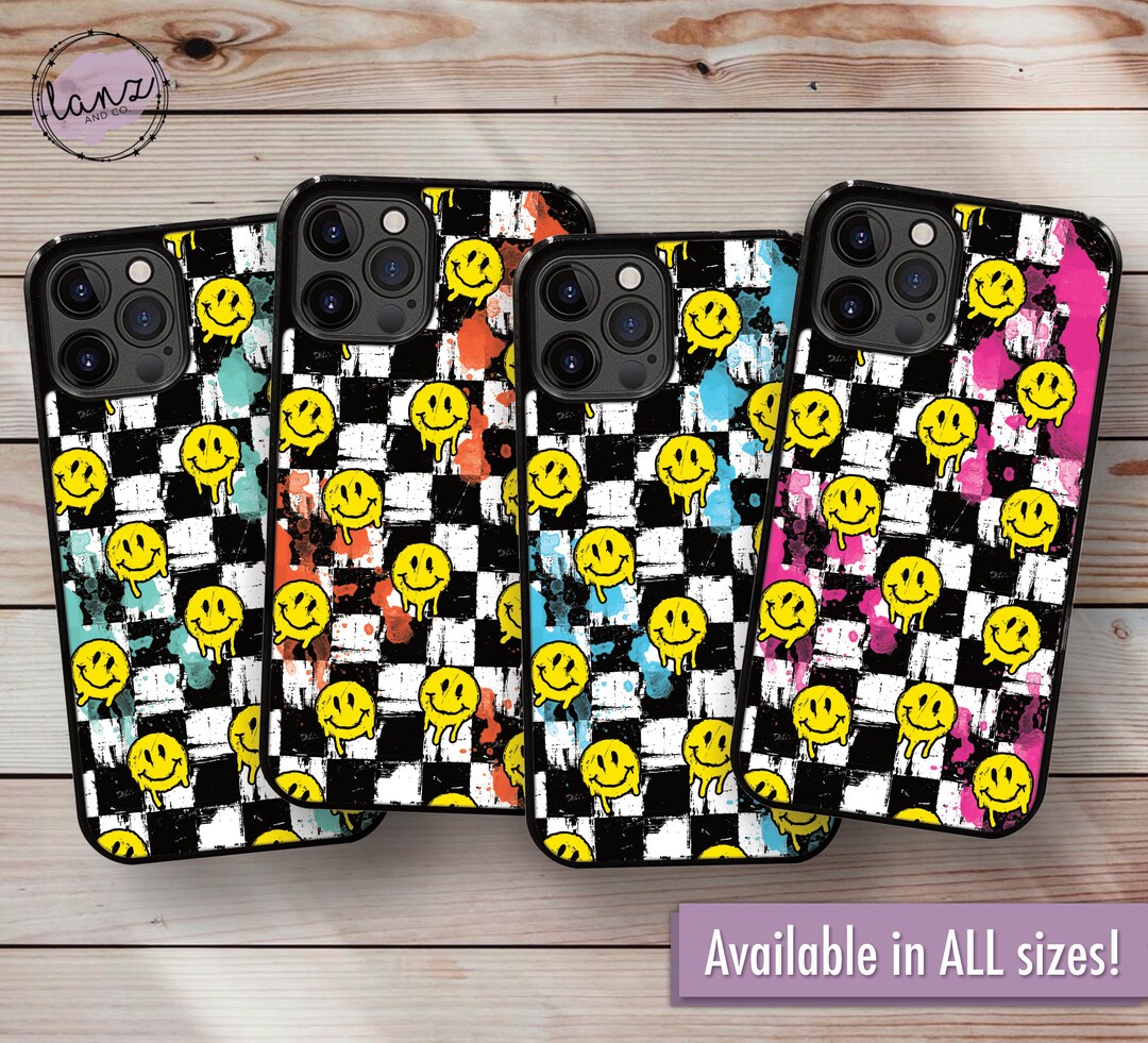 Grungy Retro Paint Splatter Checkered Melted Happy Face iPhone Case - Etsy