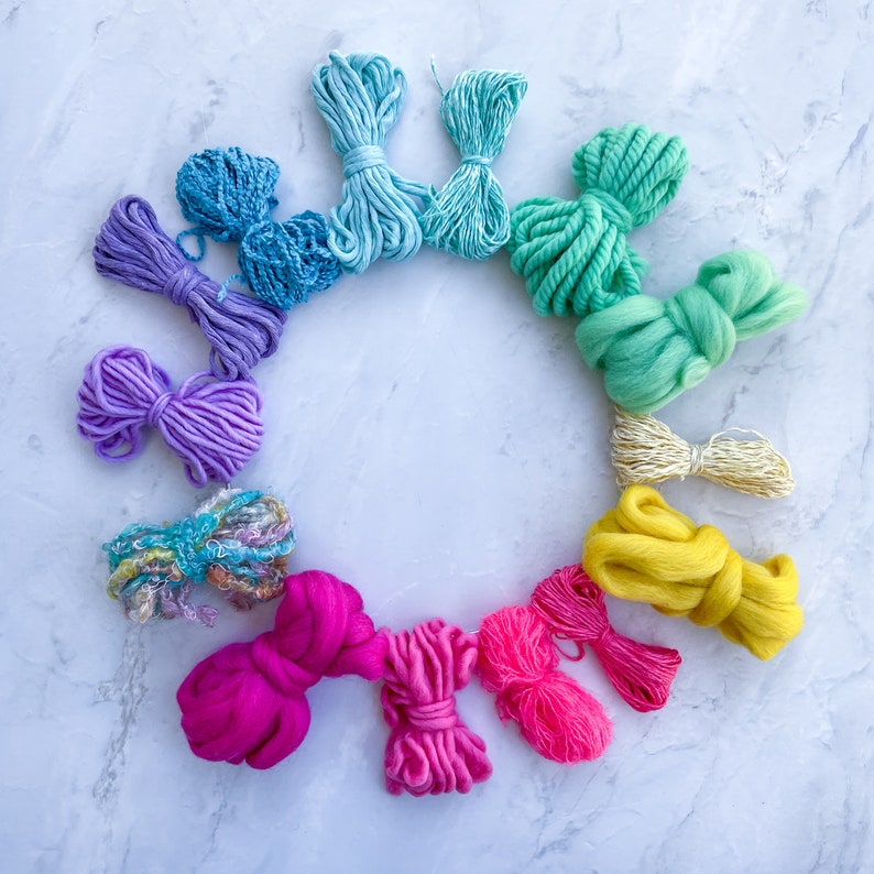 Fiber Bundle for Weaving, Destash Yarn Pack, Rainbow Ombre Yarn ...