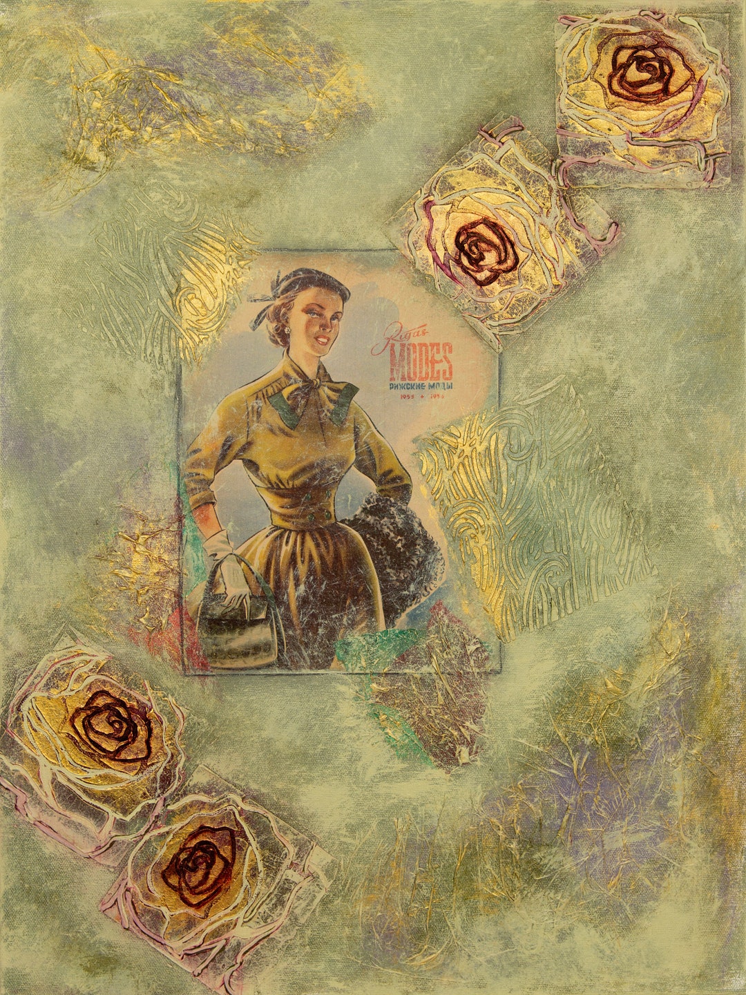 Collage Art, Retro, 1955-1956, Vintage, Large Wall Art, Stretched ...