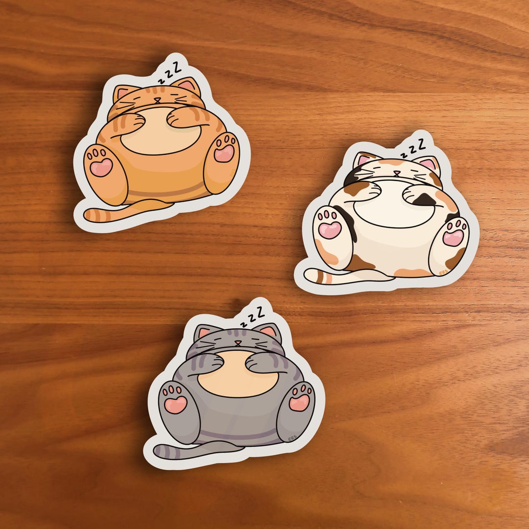 Sleepy Fat Cat Stickers – Matte Weatherproof Vinyl Decals - Etsy