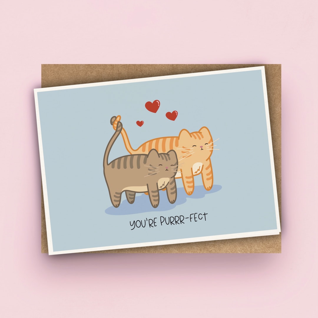 Cute Cat Anniversary Card you're Purr-fect Cat Couples Card A6 Greeting ...
