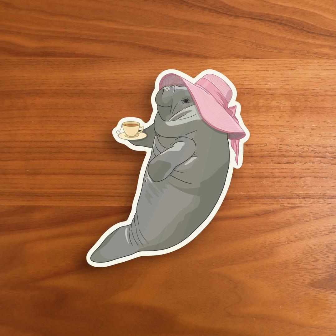 Mana-tea Time Manatee Sticker Funny Sea Animal Matte Vinyl Sticker With ...