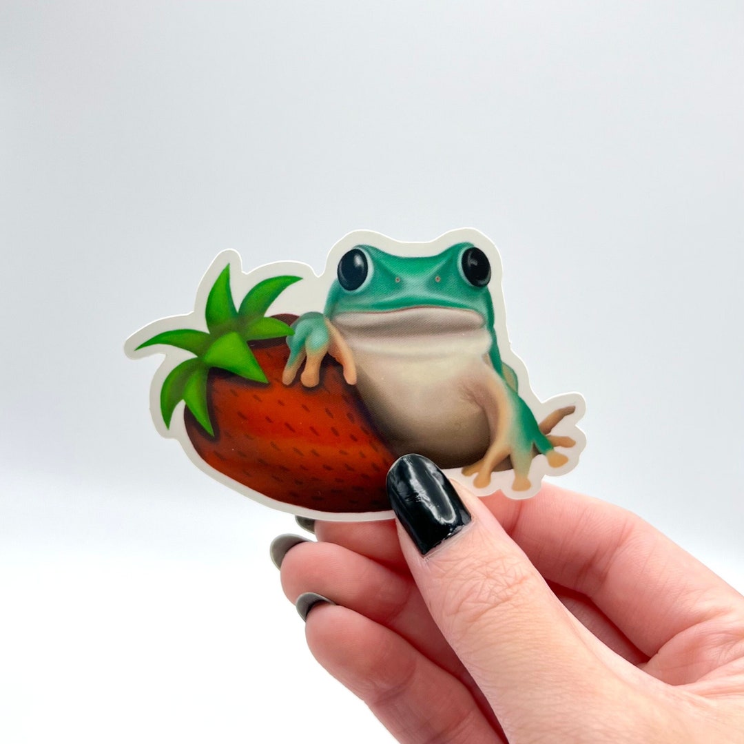 Cute Strawberry Frog Weatherproof Glossy Vinyl Sticker - Etsy