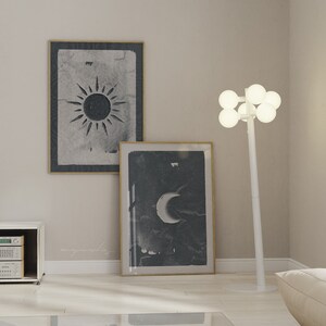 2 Piece Gray Navy Blue Sun Moon Printable Wall Art, Dark Dusty Blue ...