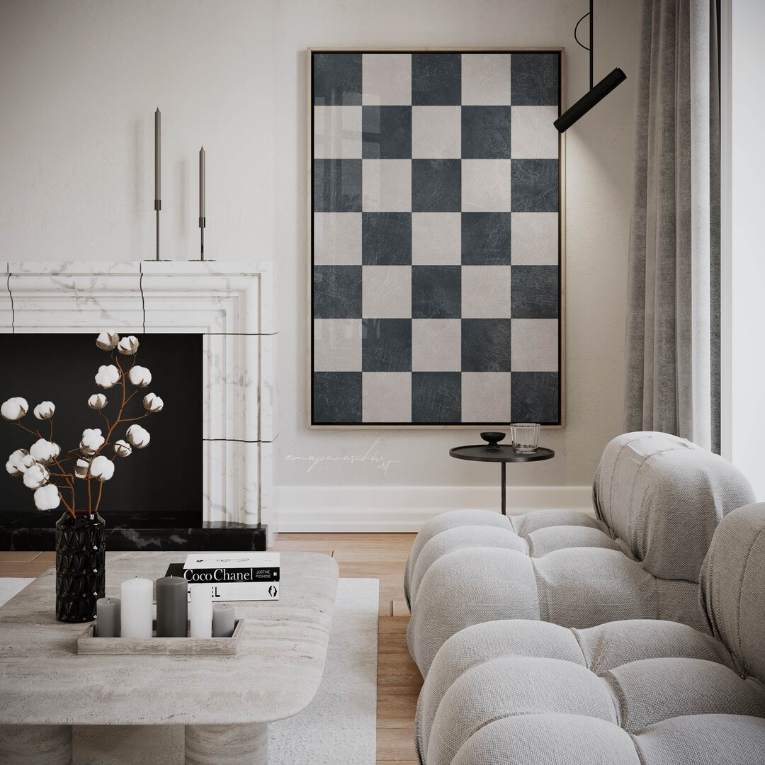 Dark Dusty Denim Blue Checkerboard Printable Wall Art, Masculine ...