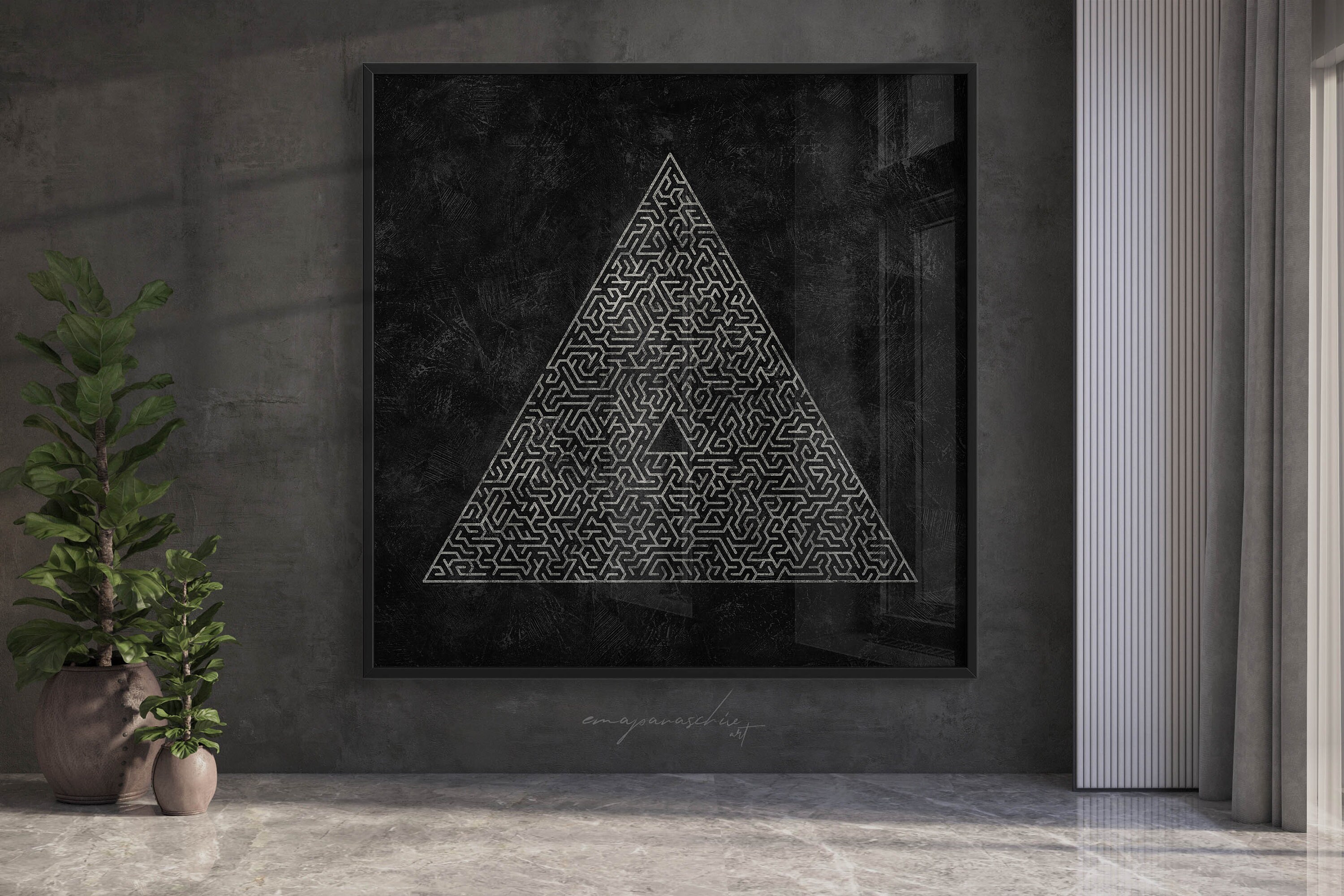 Extra Large Triangular Maze Printable Wall Art, Black and White ...