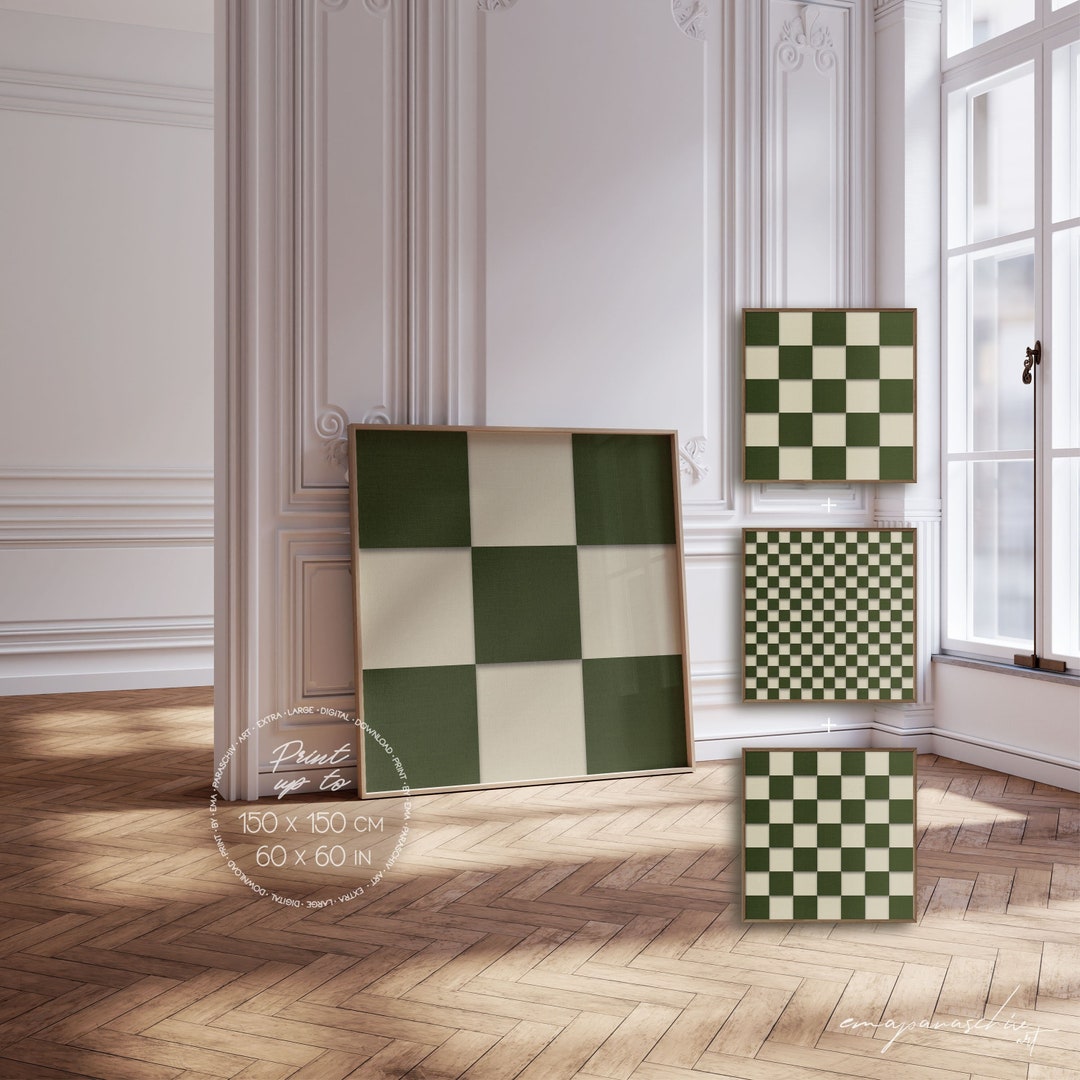 Dark Green Checkerboard Printable Wall Art Oversized - Etsy