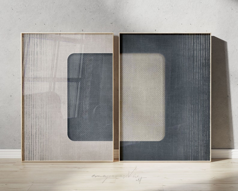 2 Piece Dusty Blue Printable Art Set Dark Blue Above Bed - Etsy