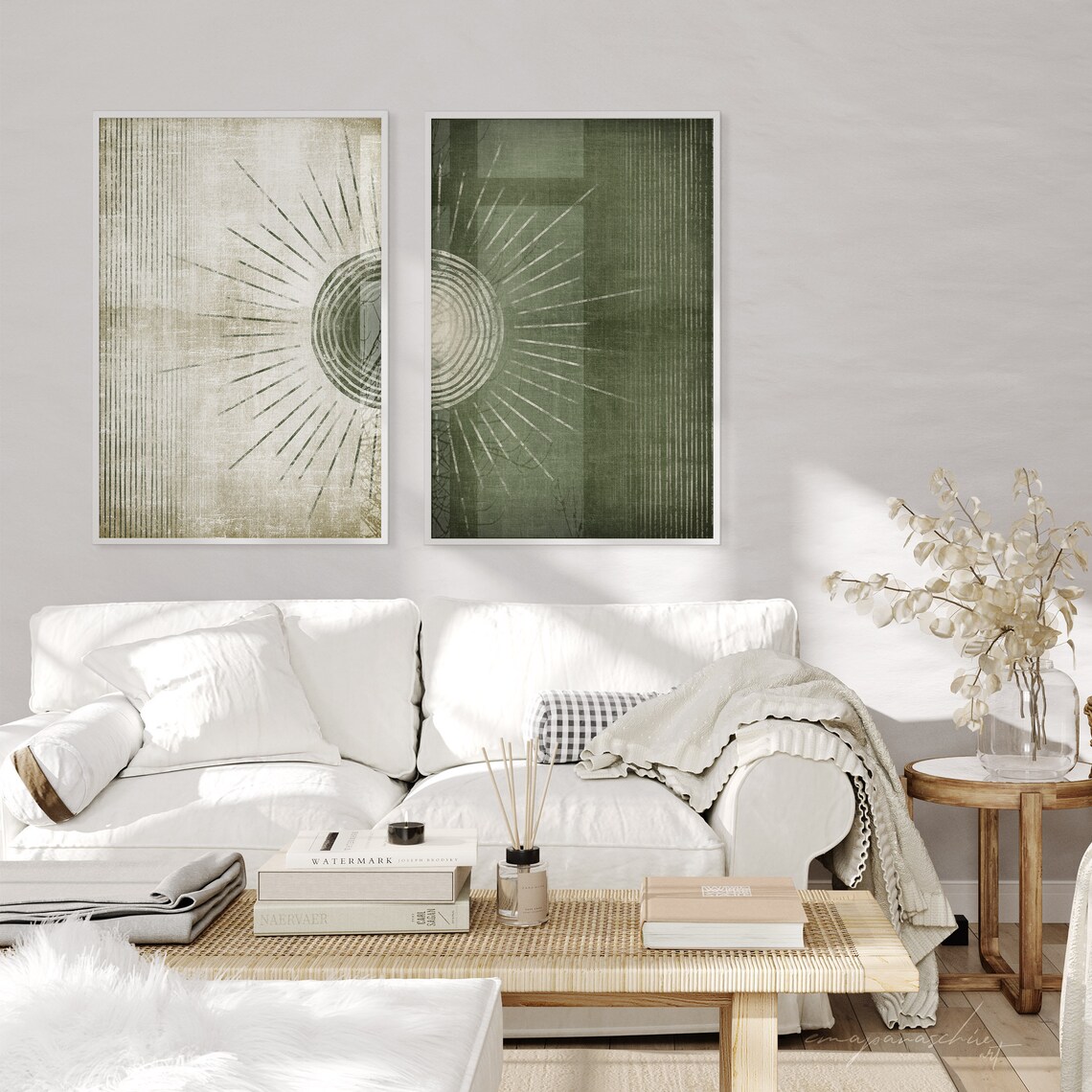 Dark Green Printable Art Set Forest Green Abstract Sun Art - Etsy