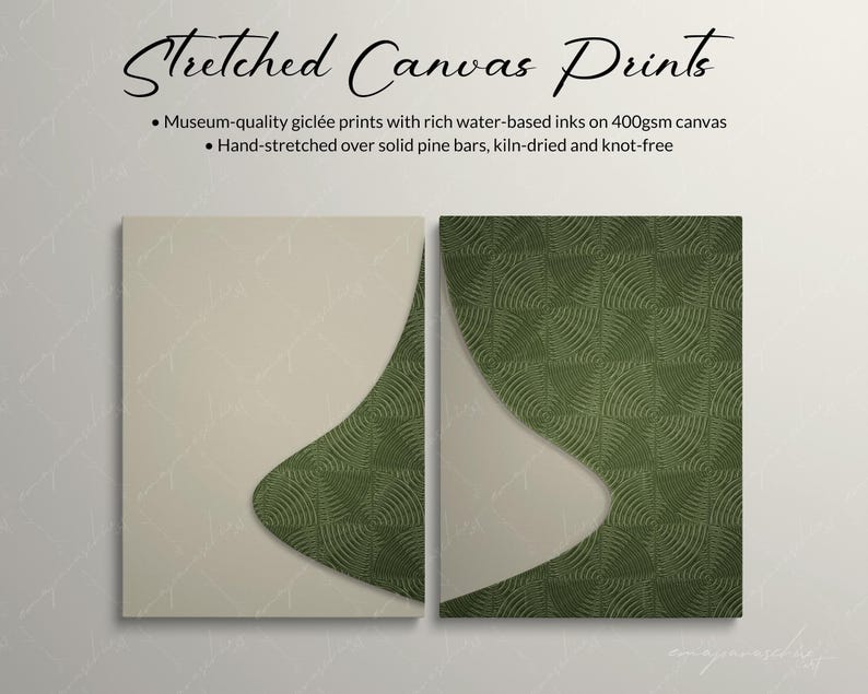 Díptico minimalista ondulado verde, conjunto de 2 peças com elegantes ...