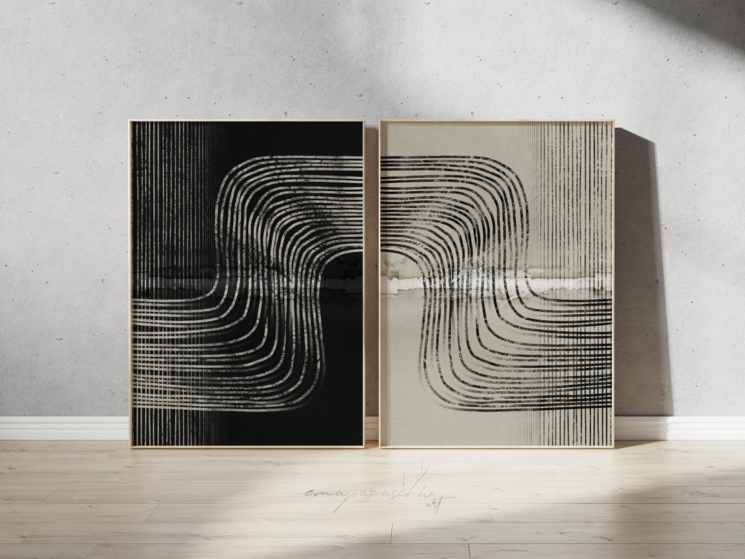 Set of 2 Black Neutral Digital Prints, Printable Symmetric Strings ...
