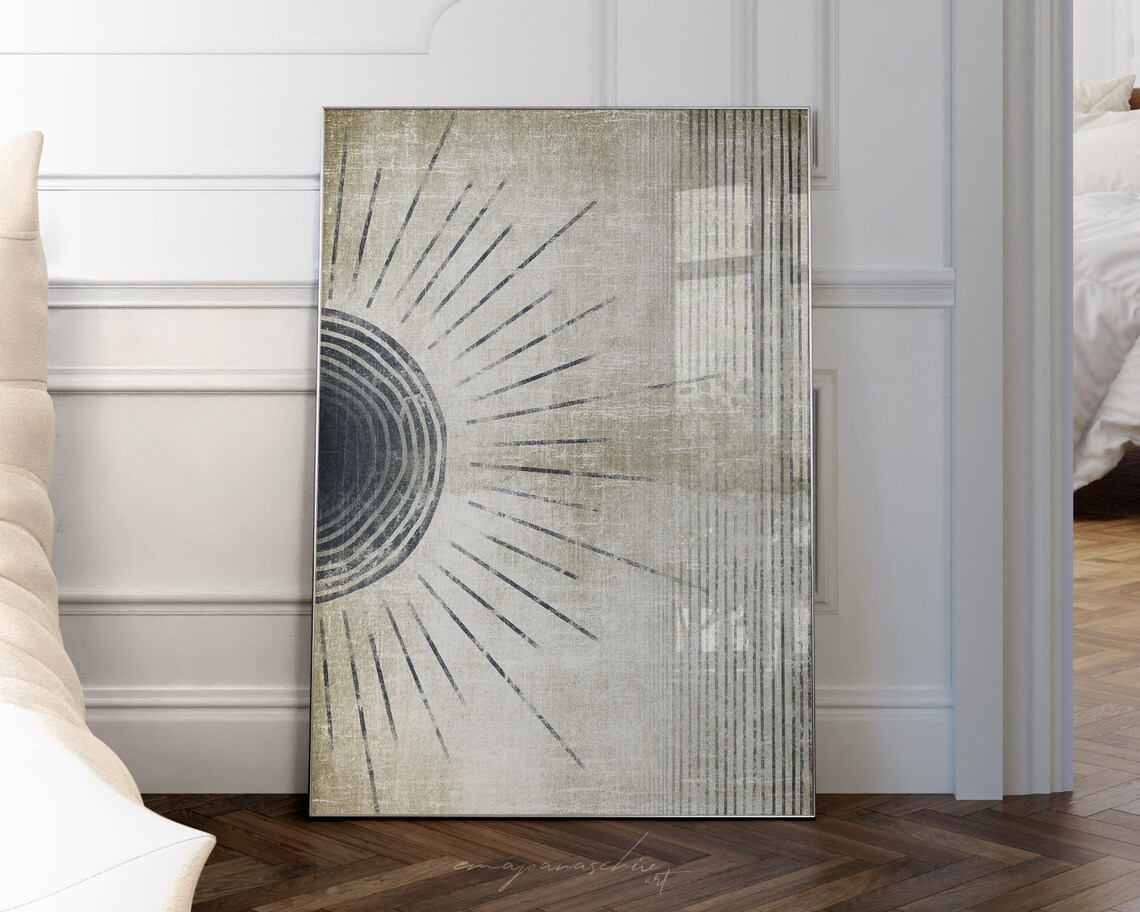 Dark Blue Printable Art Set Dusty Blue Abstract Sun Art - Etsy