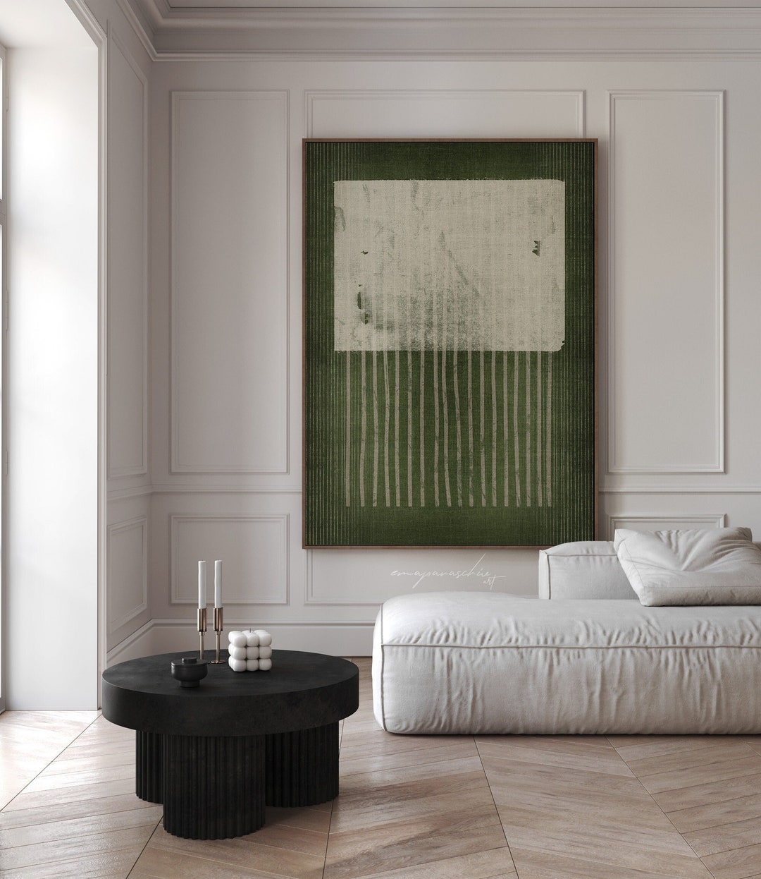 Minimal Abstract Dark Olive Green Printable Wall Art, Mid Century ...