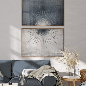 Dark Blue Printable Art Set Dusty Blue Abstract Sun Art - Etsy
