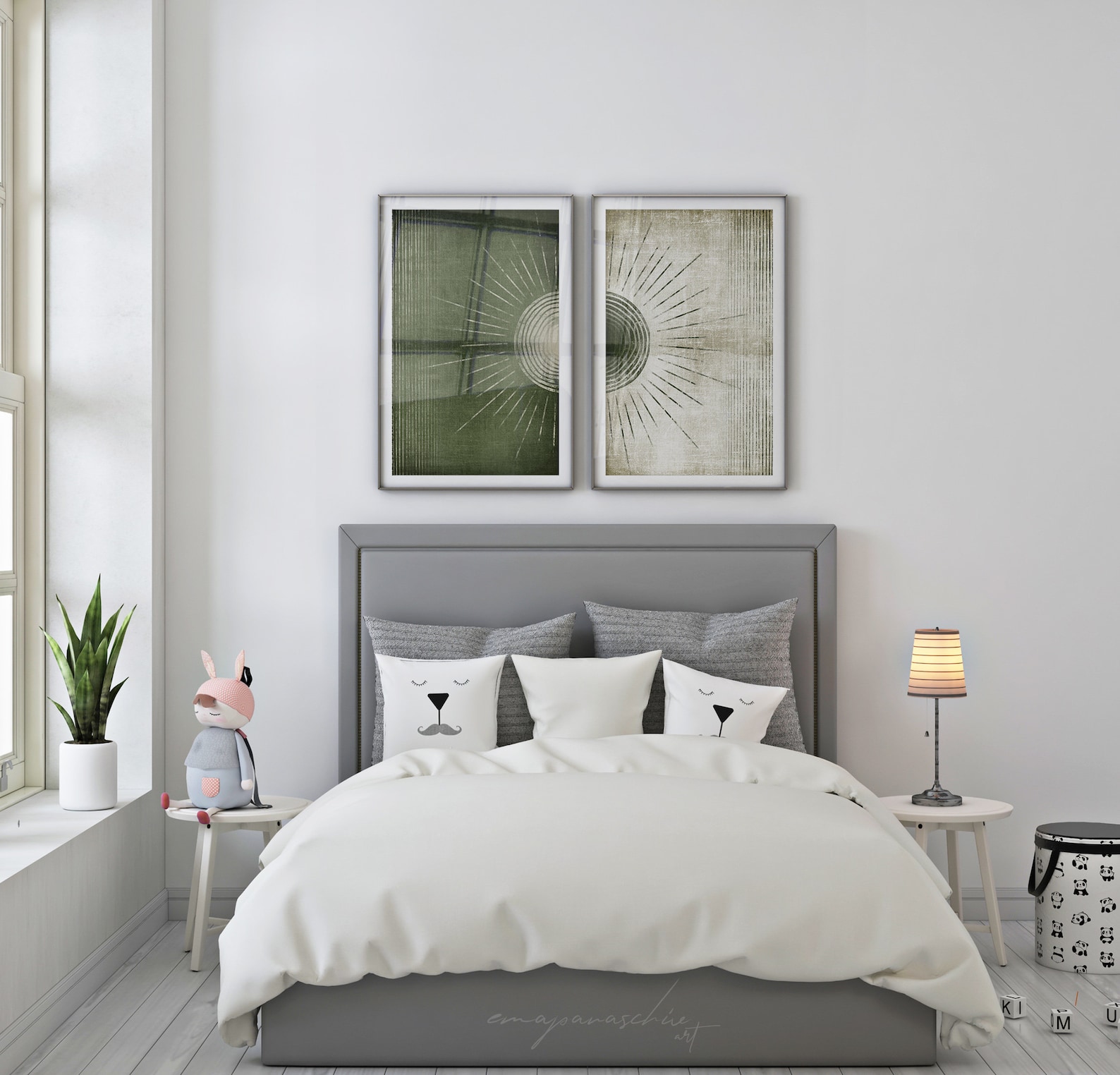 Dark Green Printable Art Set Forest Green Abstract Sun Art - Etsy