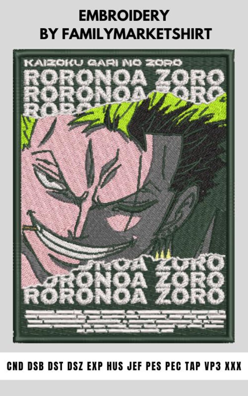 Roronoa Zoro Embroidery Design, Anime Embroidery Design, Zoro, Instant ...