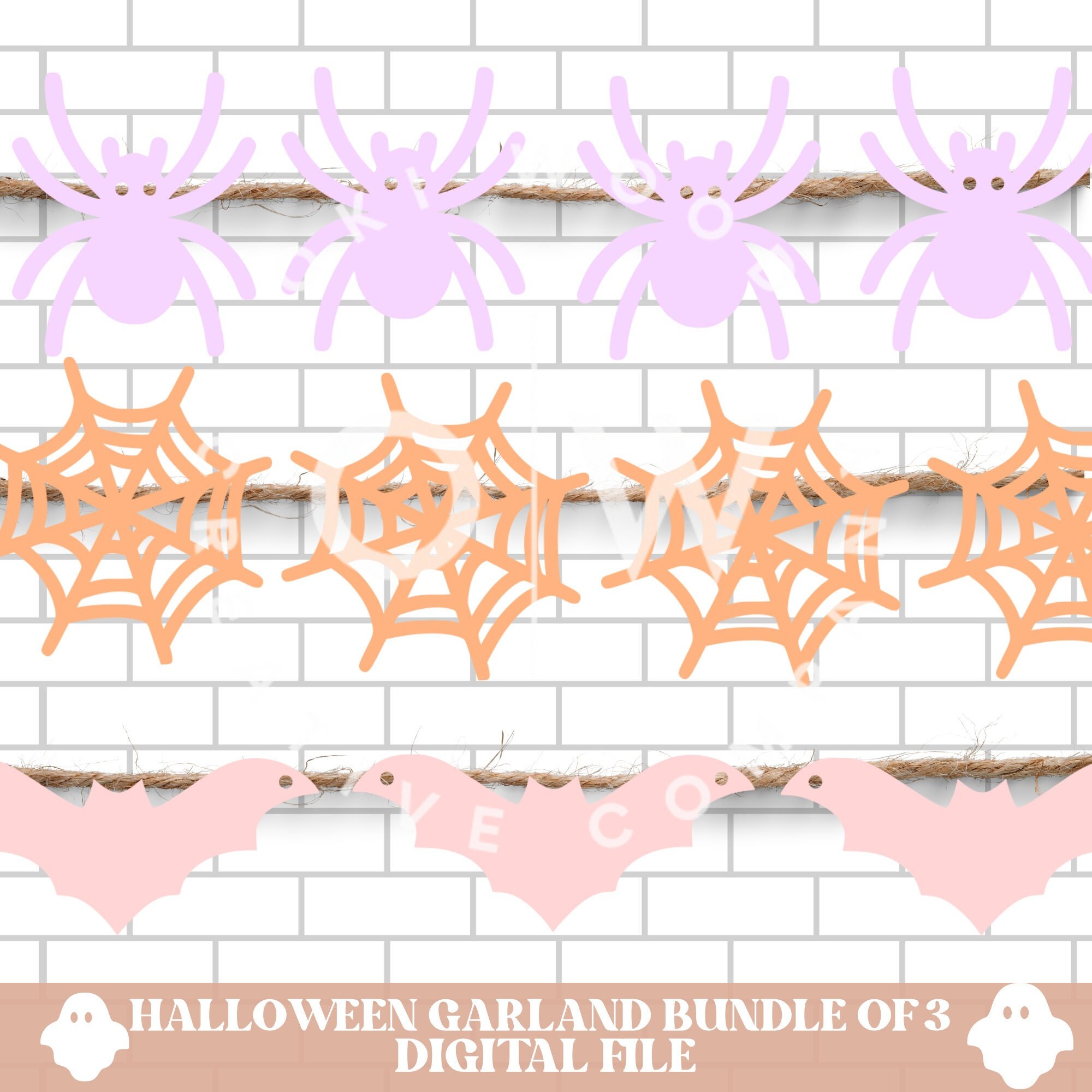 Halloween Garland Svg, Bat Garland Svg, Spider Web Garland Svg, Spider ...