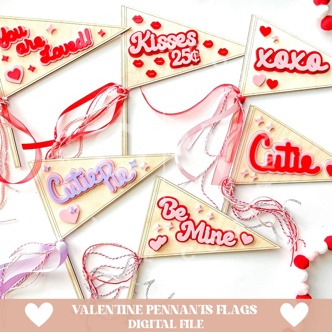 Valentine Pennant Flag Svg, Heart Pennant Flag Svg, Valentine Flag Svg ...