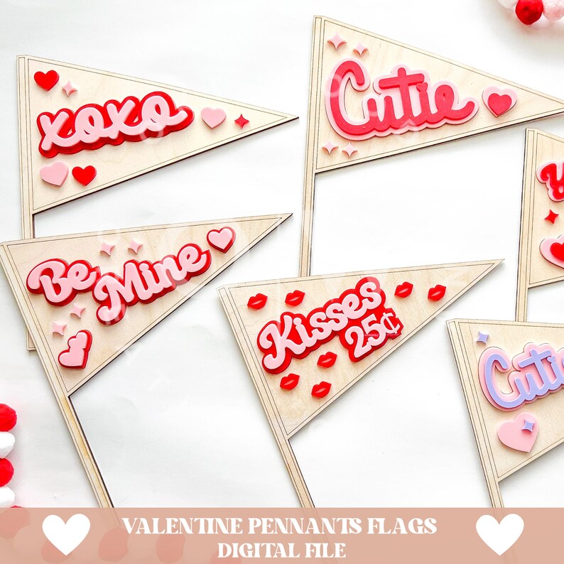 Valentine Pennant Flag Svg, Heart Pennant Flag Svg, Valentine Flag Svg ...