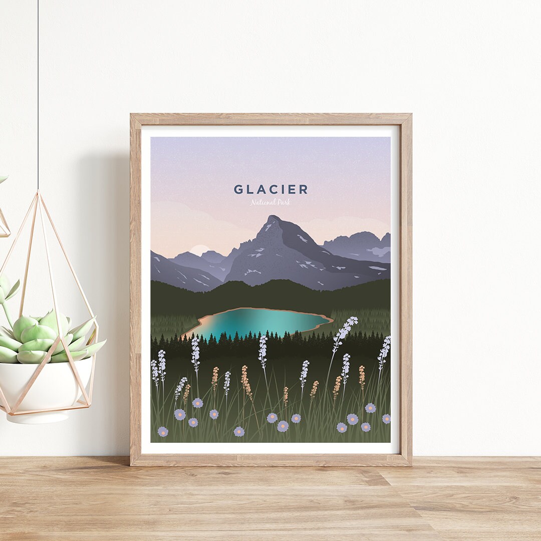 Glacier Print, Modern and Minimal Travel Poster, National Park Art ...