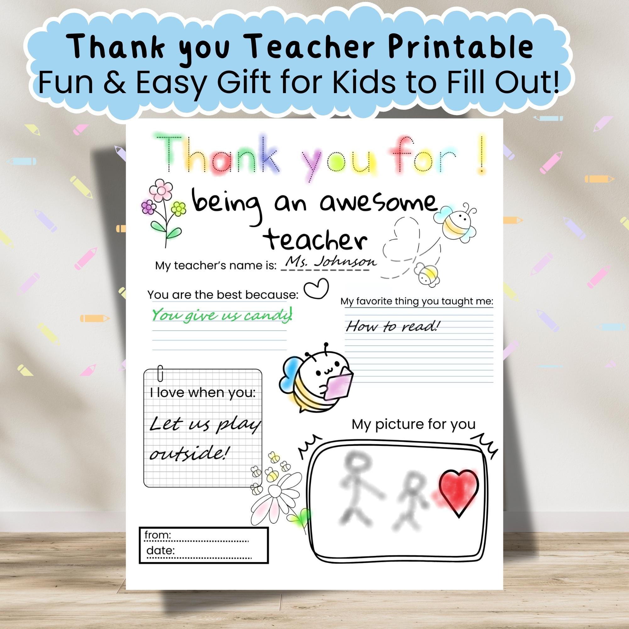 Teacher Appreciation Fill-in Printable: End of Year Keepsake (PDF & JPG ...