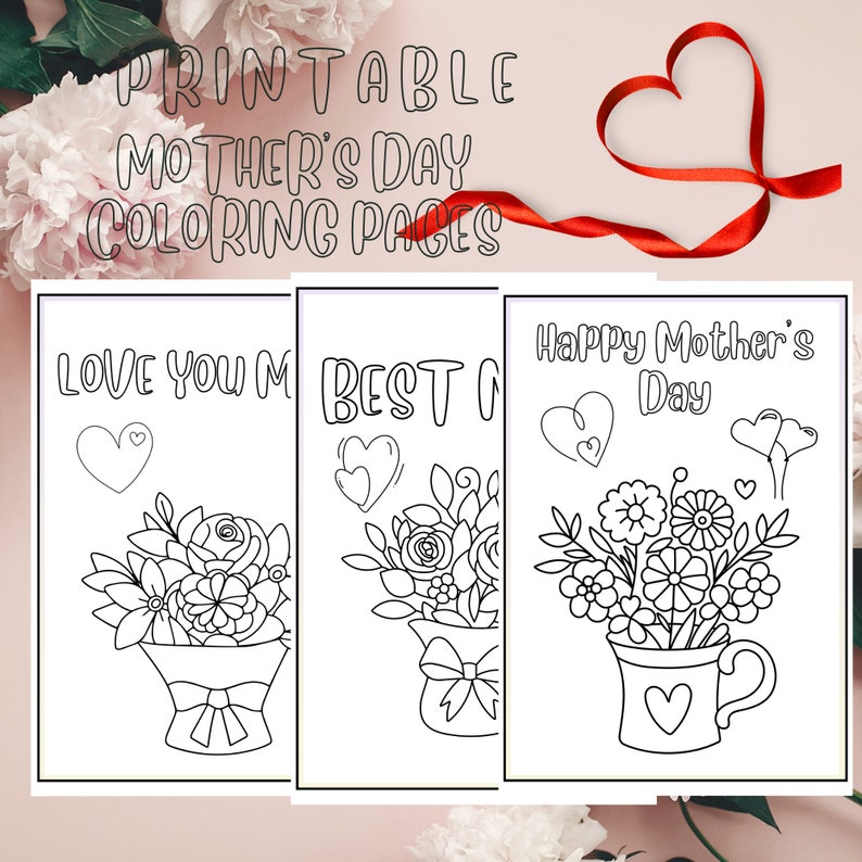 Mother's Day Coloring Pages Cards ,printable Flower Bouquet Activity ...