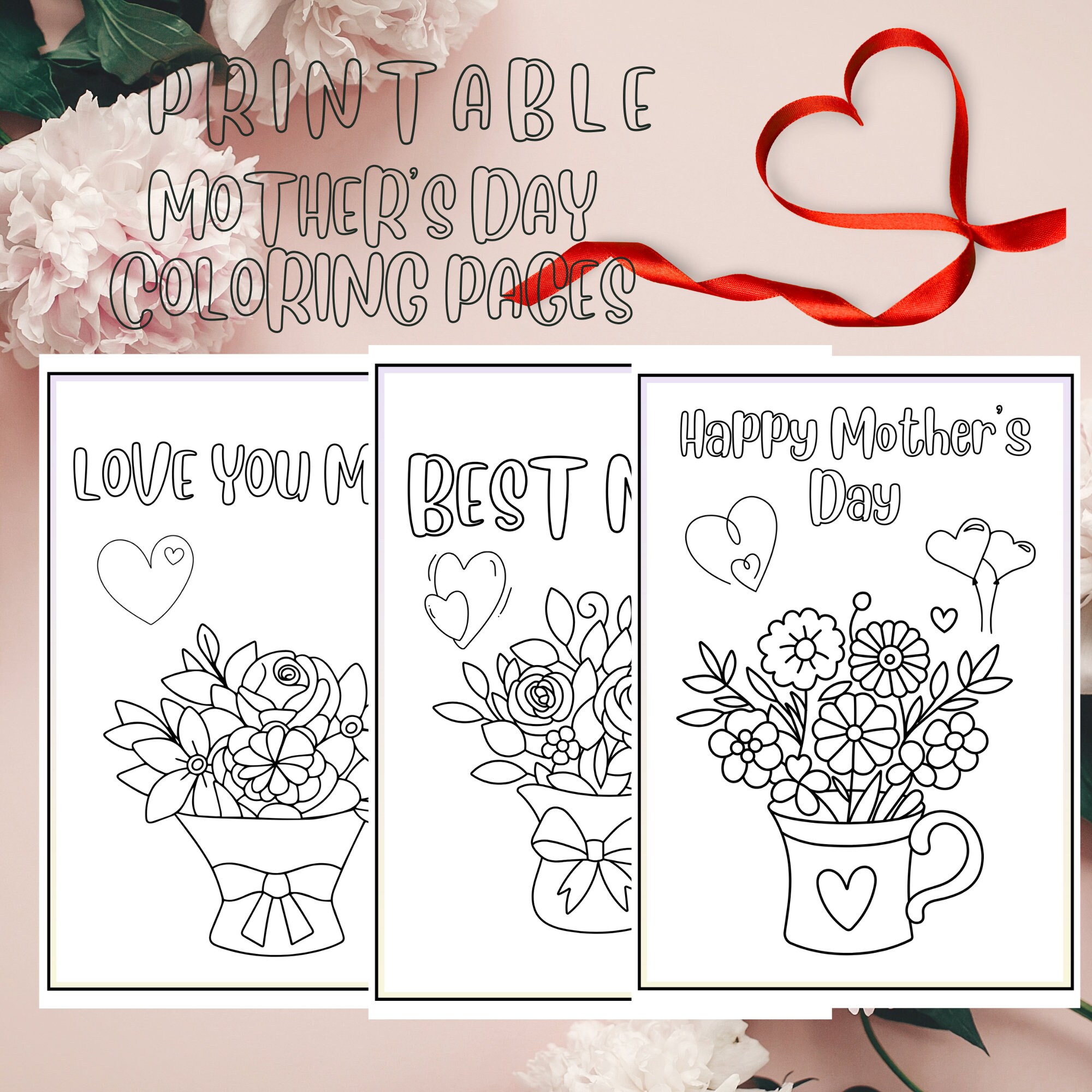 Mother's Day Coloring Pages Cards ,printable Flower Bouquet Activity ...