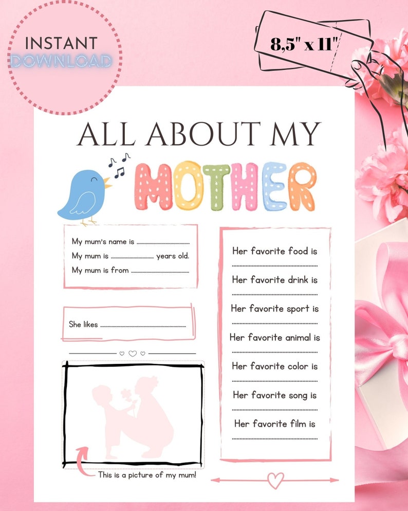 All About My Mom Mum Fill in the Blank Printable for Mother's Mothers ...