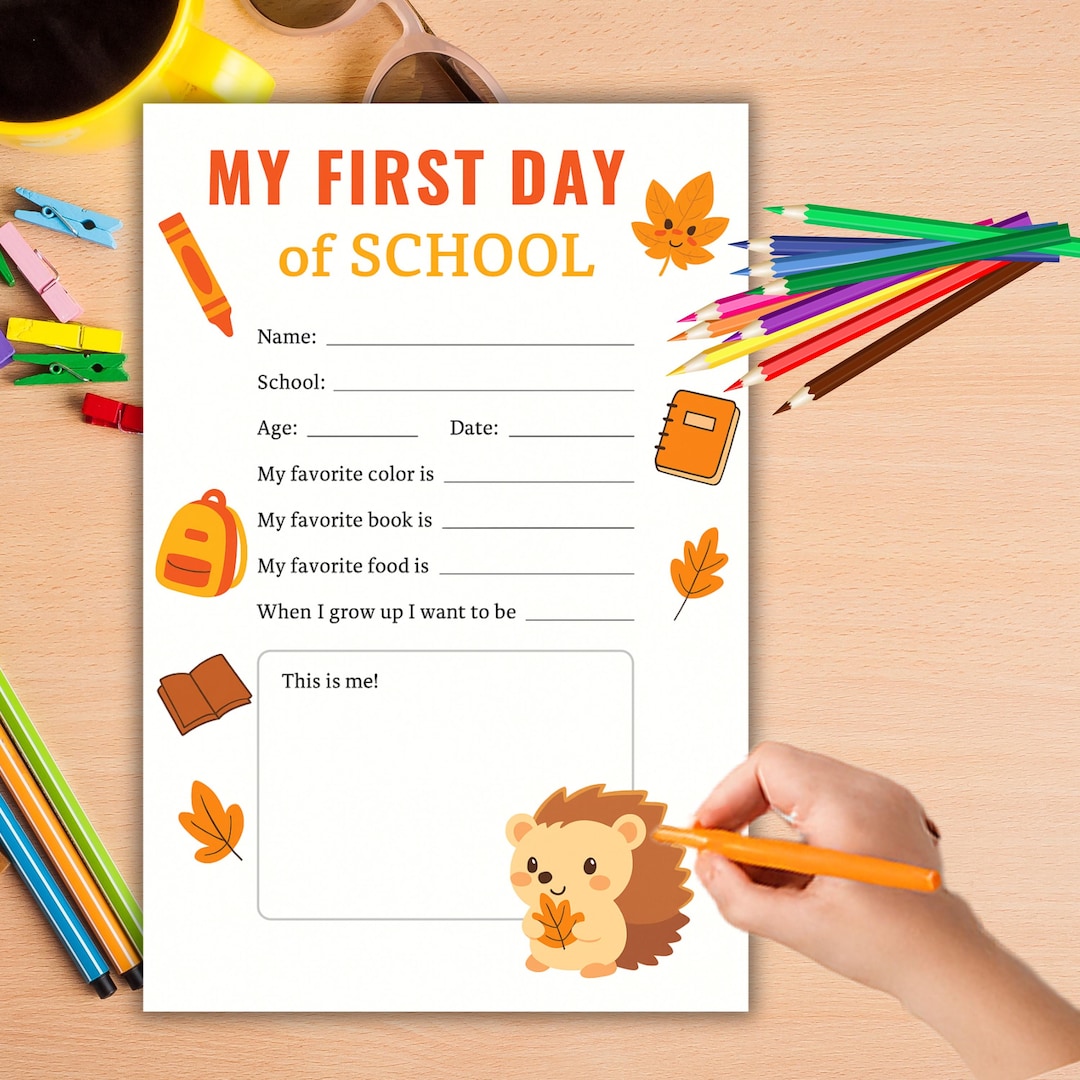 First Day of School Worksheet: Fall Activity, Photo Prop (printable PDF ...