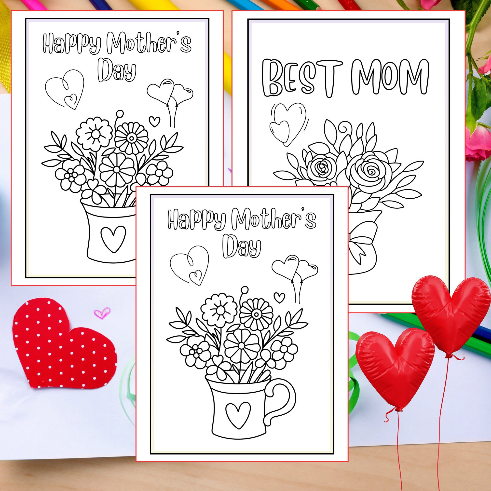 Mother's Day Coloring Pages Cards ,printable Flower Bouquet Activity ...