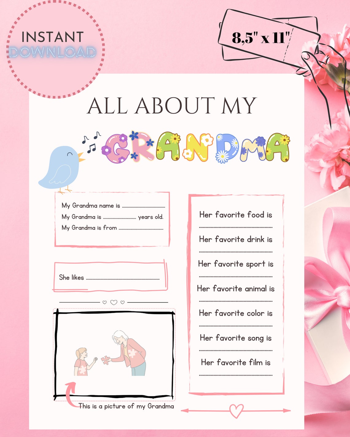 All About My Grandma Printable | Grandparents Day Activity for Kids ...